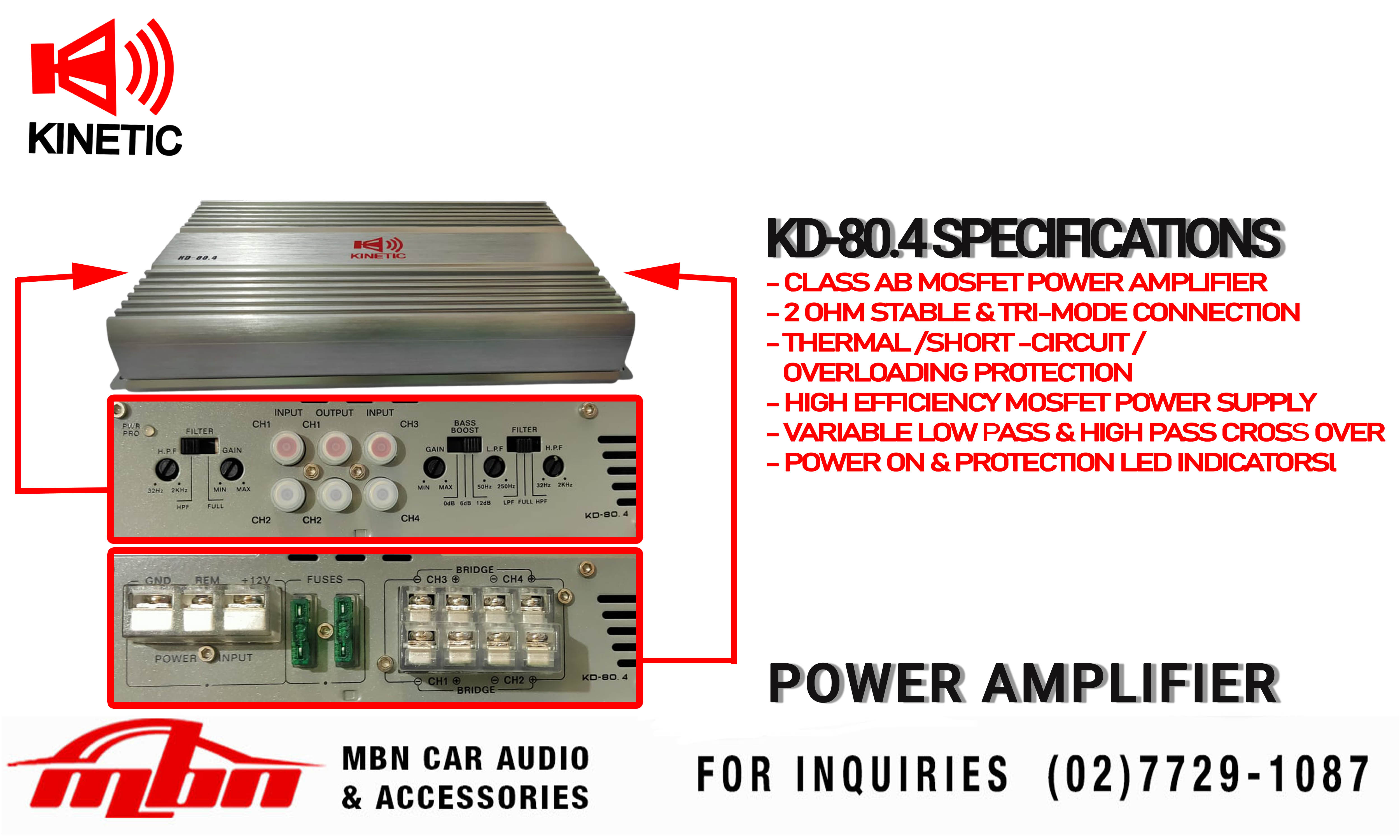 Class AB KD-80.4 Power Amplifier Kinetic, Car Audio System 4 channel ...