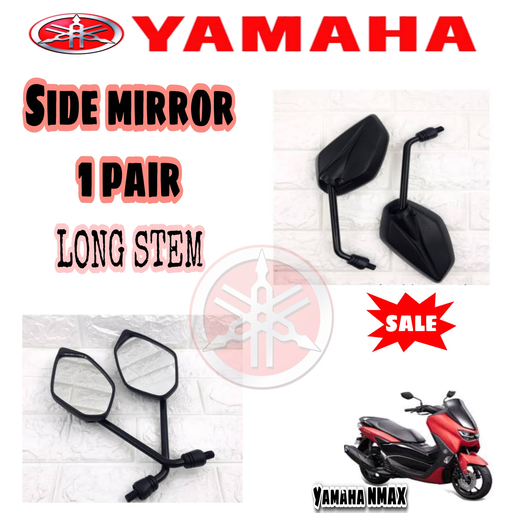 YAMAHA NMAX | SIDE Mirror Motorcycle LONG STEM DAHON stock type (black ...