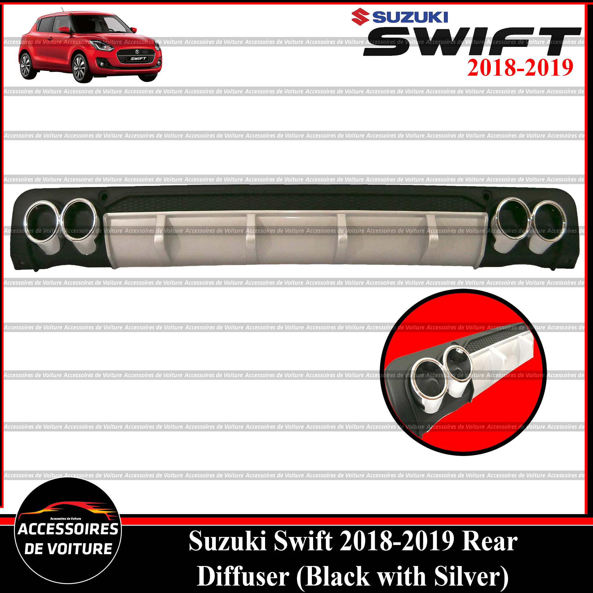 Suzuki Swift 2018-2019 Rear Diffuser (Black with Silver) | Lazada PH