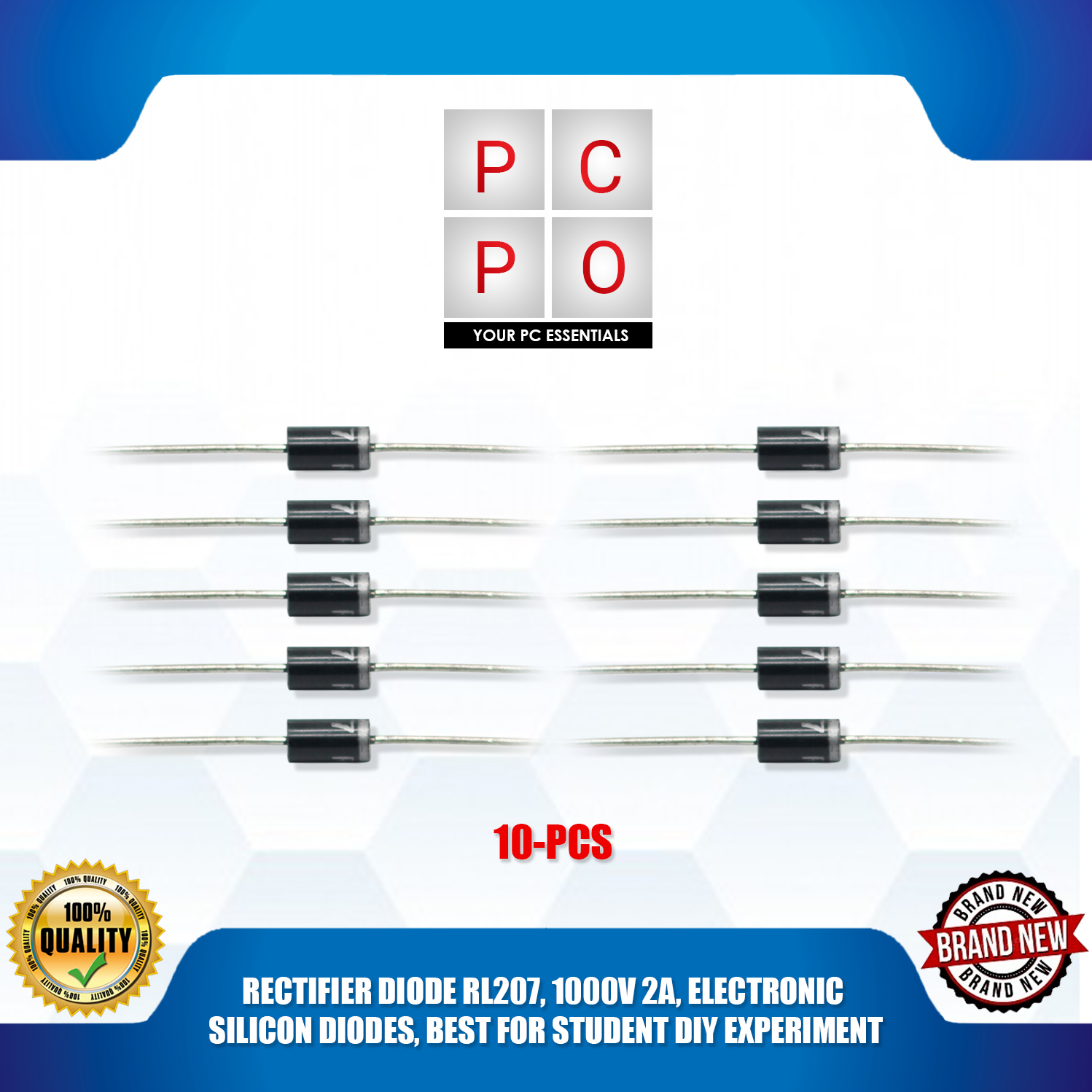 RECTIFIER DIODE RL207, 1000V 2A, ELECTRONIC SILICON DIODES, BEST FOR ...