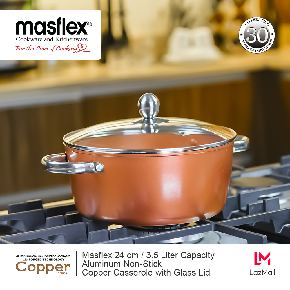 Masflex 24 cm / 3.5 liter Aluminum Non-Stick Copper Casserole with Lid ...