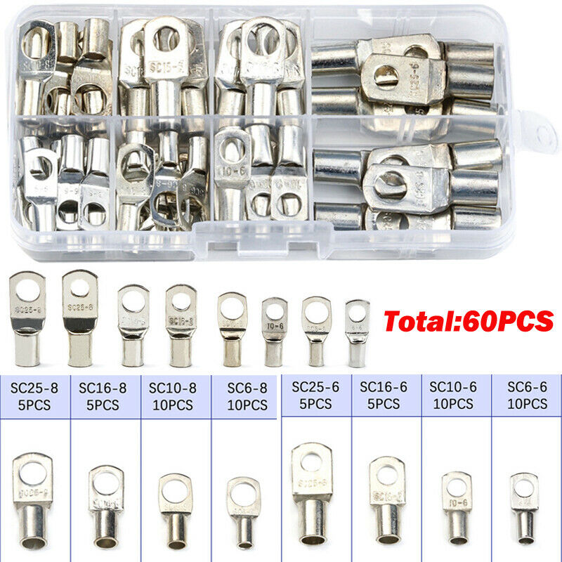 60pcs Electrical Cable Lug Wire Eyelet Copper Ring Terminals Connectors ...