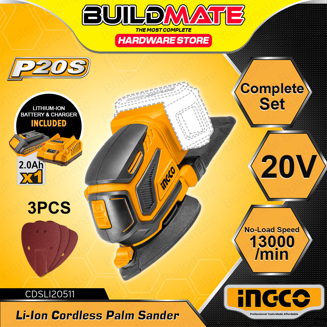 BUILDMATE Ingco 20V Lithium-Ion Cordless Palm Sander Rechargeable ...