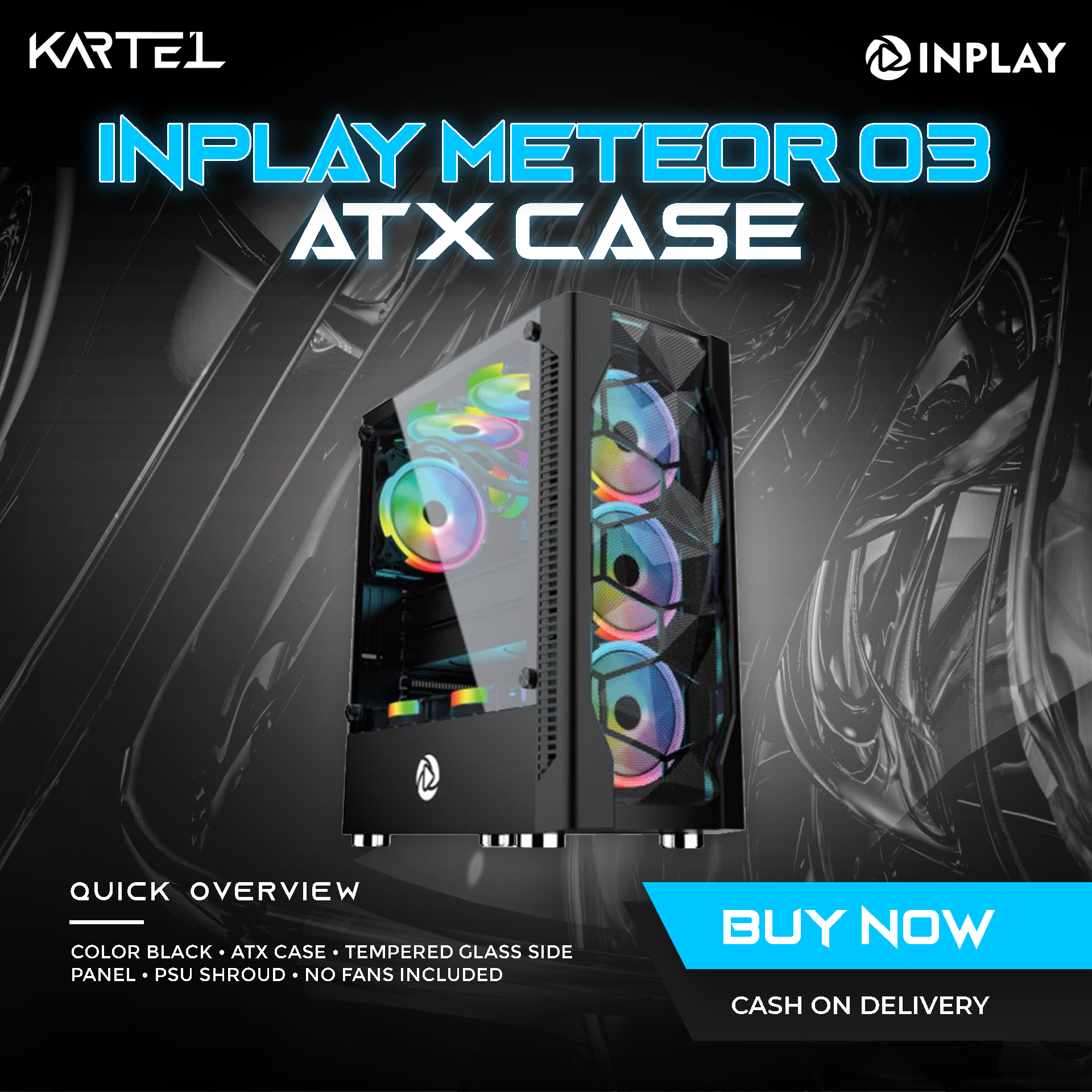 Gaming CPU Case Tempered Glass INPLAY METEOR 03 BLACK Fits ATX, Micro ...
