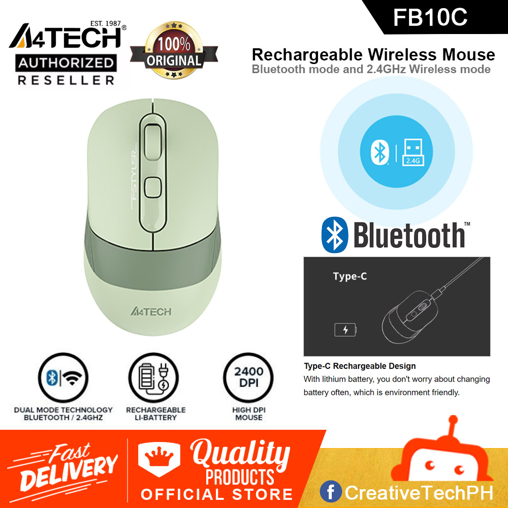 A4TECH FB10C Rechargeable Dual Mode (USB Wireless & Bluetooth) Mouse ...