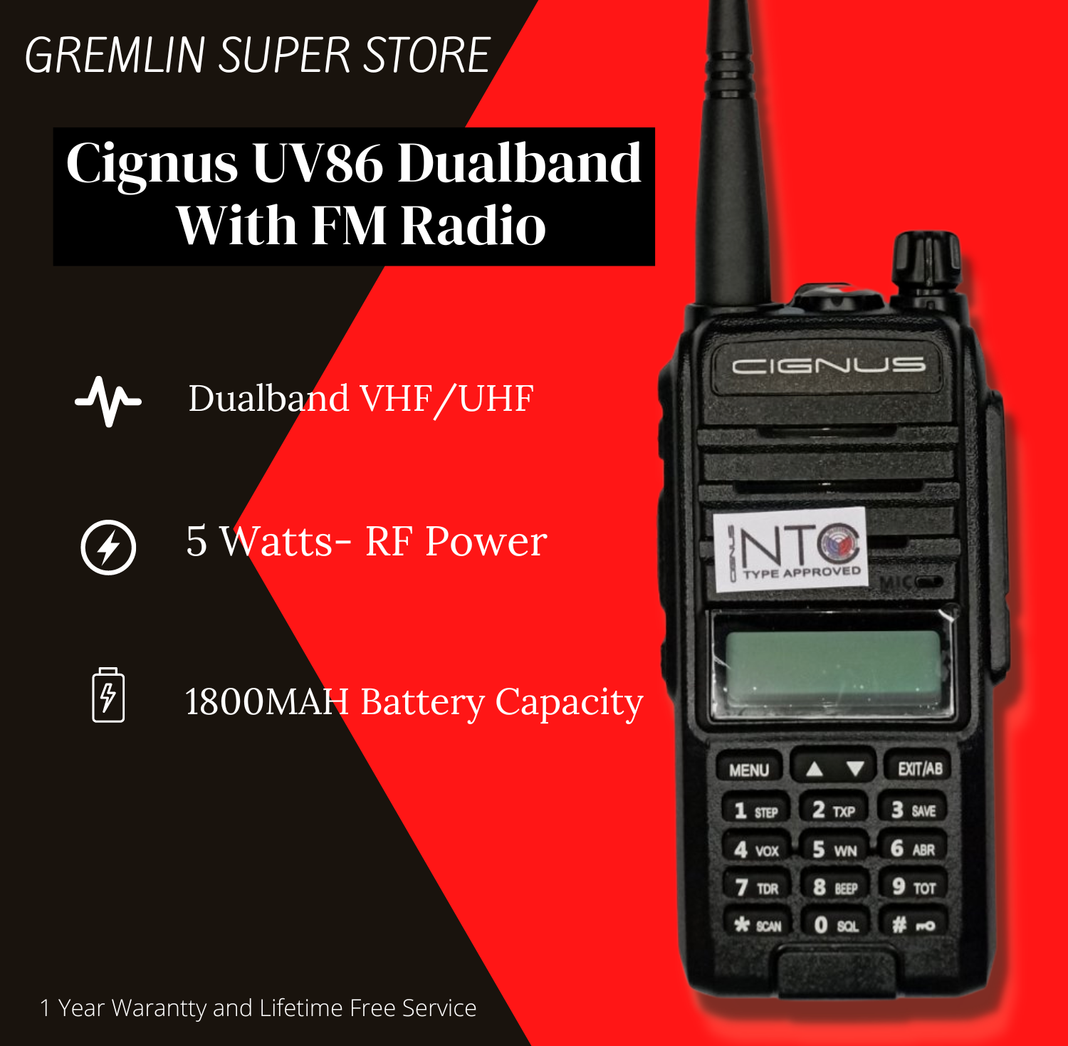 Cignus UV86 Dualband Free Earpiece Portable Two Way Radio Walkie Talkie ...