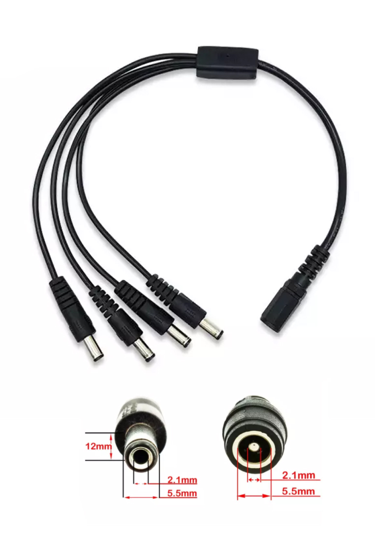 DC Power 1 to 4 Way Splitter Connector Plug Cable 5.5mm*2.1mm For CCTV ...