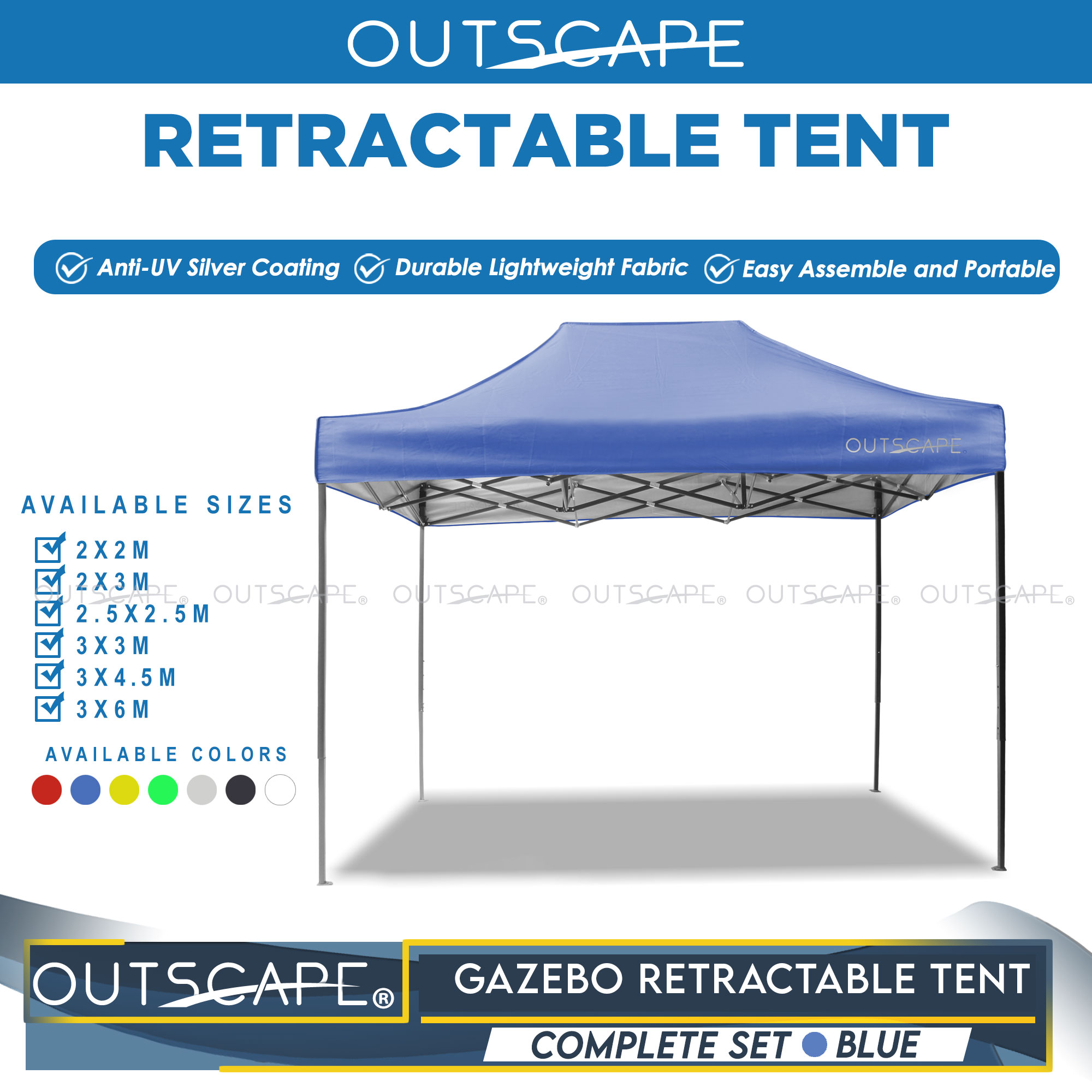 OUTSCAPE Retractable Tent 2x3 (COMPLETE SET) Anti-UV Silver Coating ...