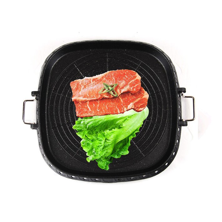 BR- KOREAN SQUARE Multi ROASTER Barbecue Marble Platinum Coating Korean ...