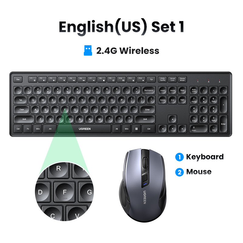 UGREEN 2.4G Wireless Keyboard 104 Key Computer Laptop Keyboard Black ...