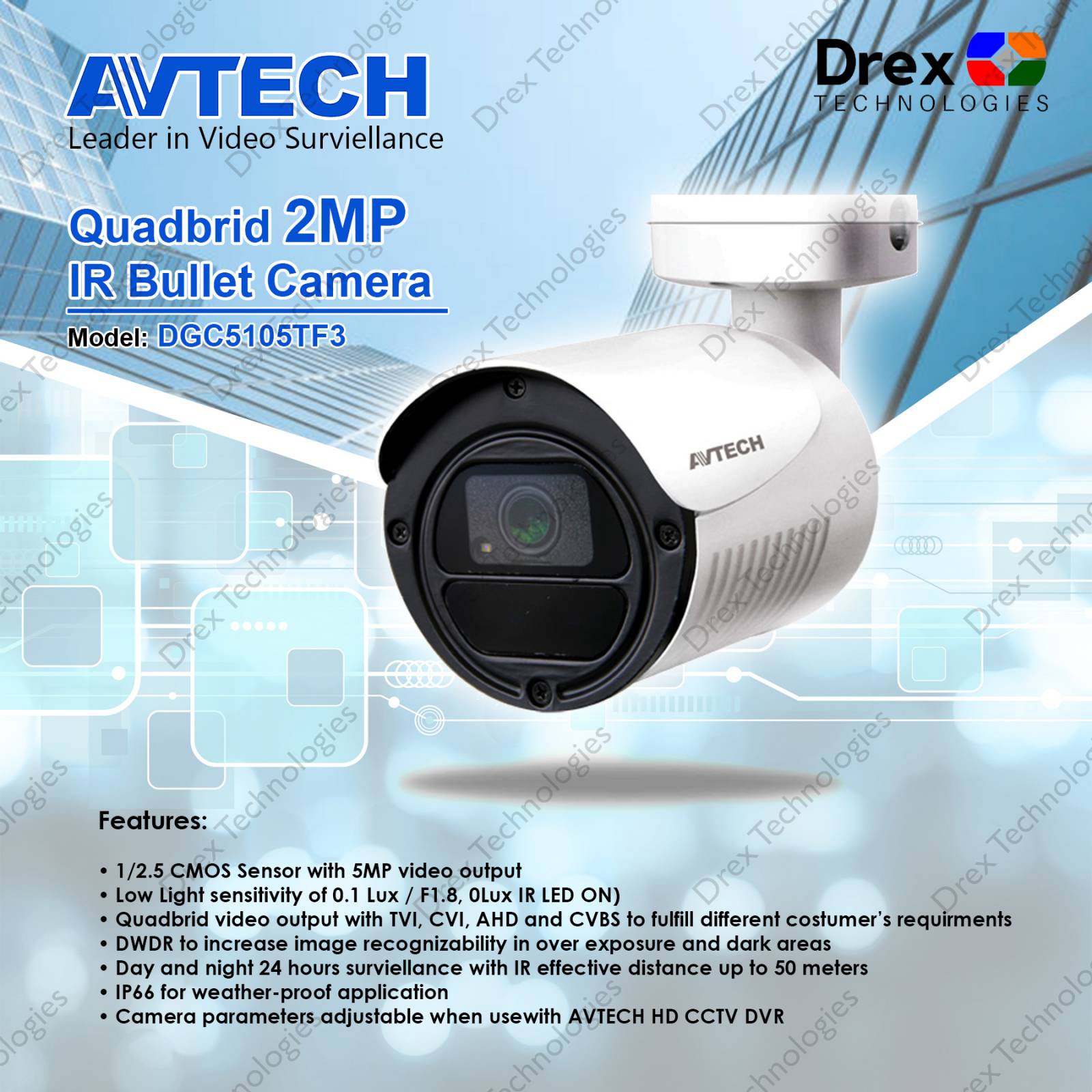 AVTECH DGC1105YFTN/F36 2MP IR Bullet Camera | Lazada PH