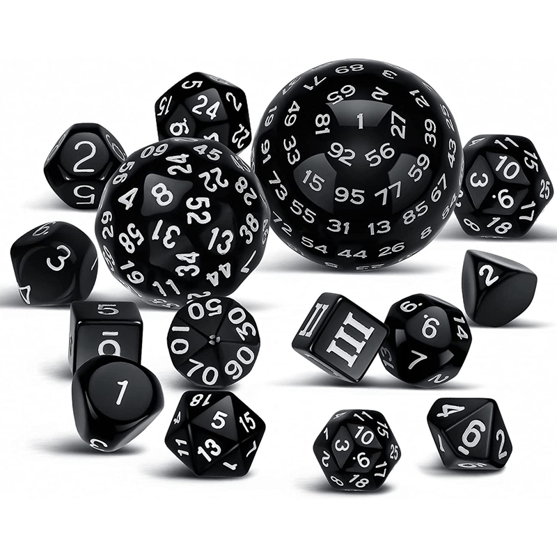 15Pieces Complete Polyhedral DND Dice Set D3-D100 Spherical RPG Dice ...