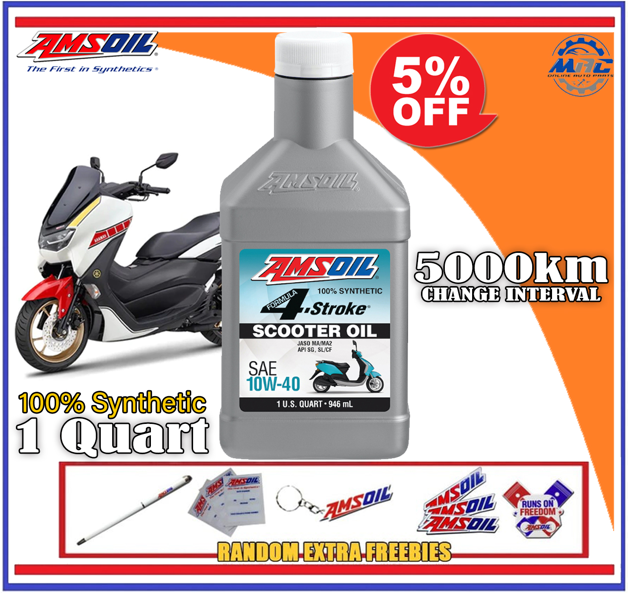 AMSOIL 4T Scooter Engine oil 10w-40 Formula 4-Stroke 100% Synthetic ...