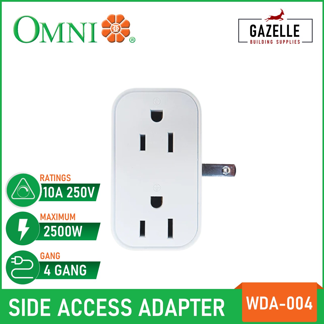 Omni Side Access Multiple Socket Adapter 4 Gang / 6 Gang 10A 250V max ...