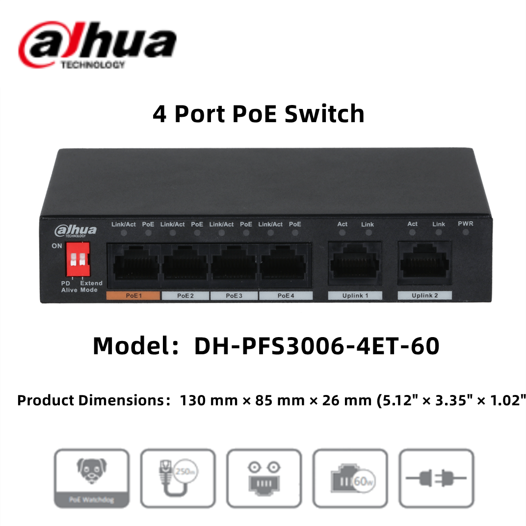 Dahua 4-Port/8-Port/16-Port/24-Port PoE switch(Unmanaged)(Hi-PoE) 10/100Mbps Fast Ethernet ...