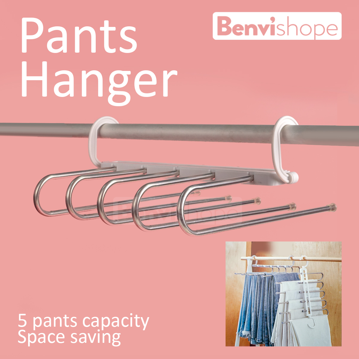 Multi-Layer Hanging Pants Storage Rack 5 In 1 Magic Hanger Stainless ...