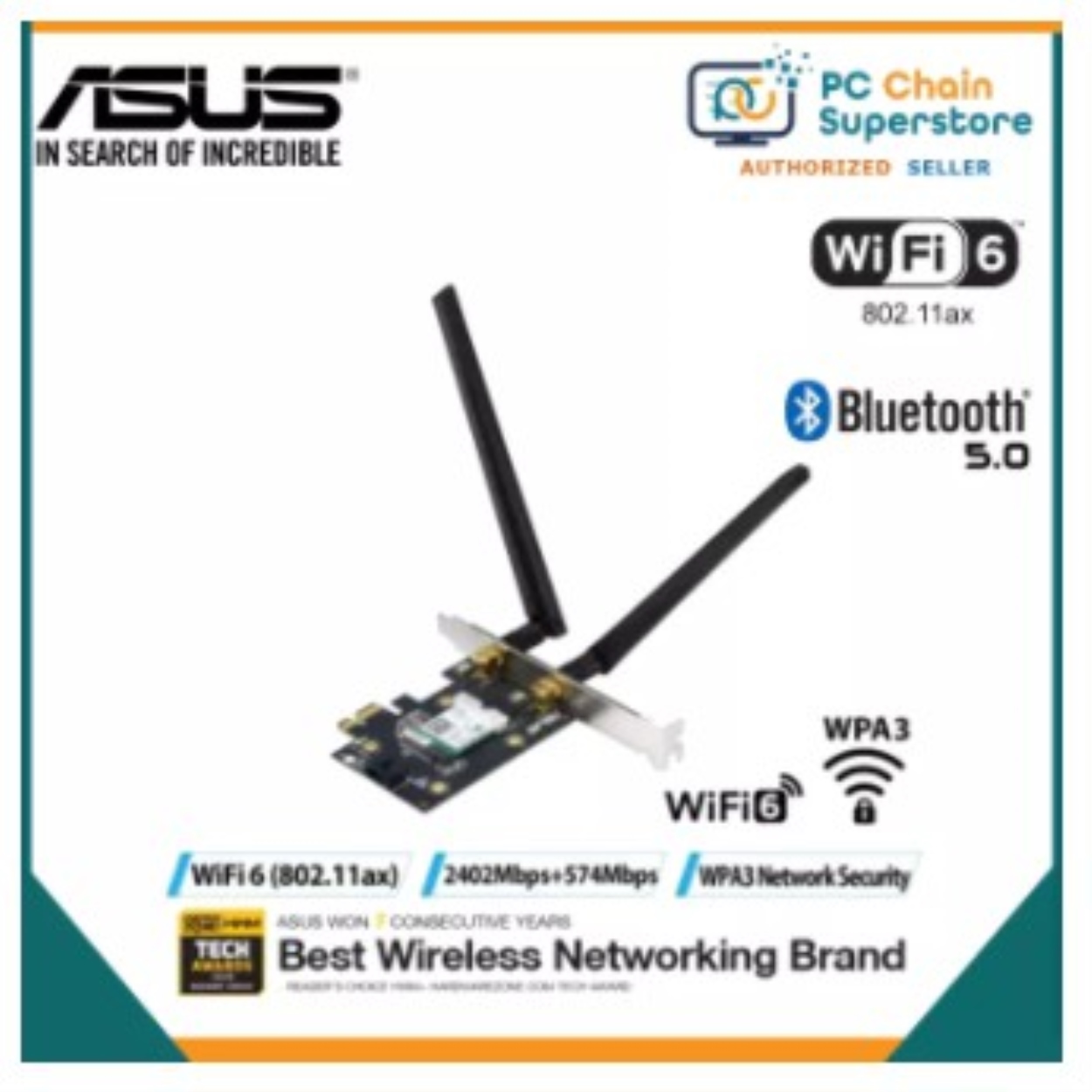 ASUS PCE-AX3000 AX3000 Dual Band PCI-E WiFi 6 Supporting 160MHz ...