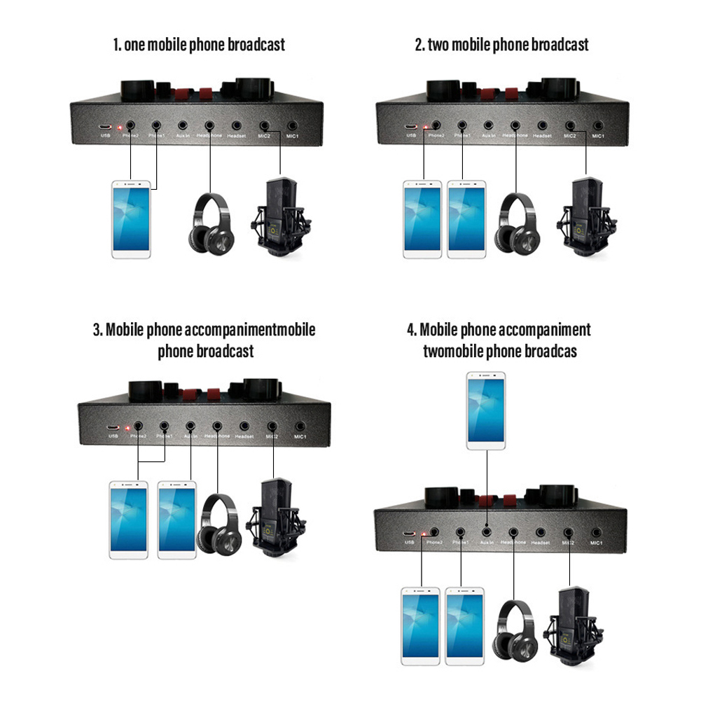 V8X PRO Multifunctional BT Live Sound Card Intelligent Audio Mixer ...