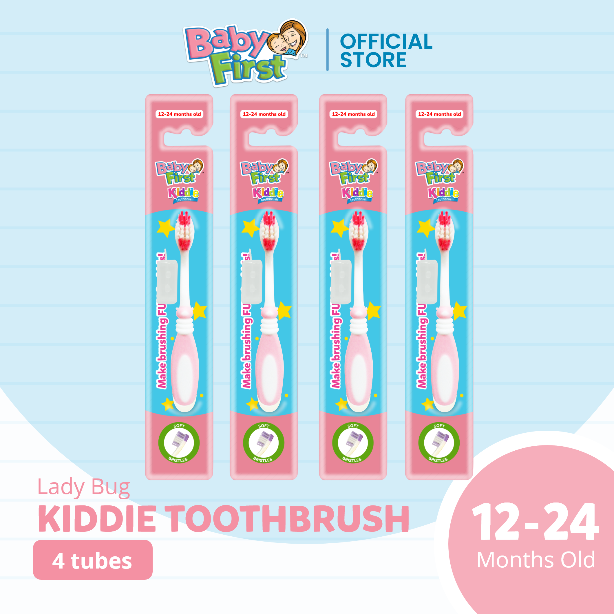 Baby First Kiddie Toothbrush 12-24 Months Old - Lady Bug 3+1 Pack ...