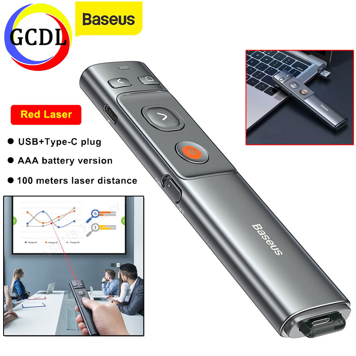 Baseus Wireless Presenter Laser Pointer 2.4GHz Type-C Remote Controller ...