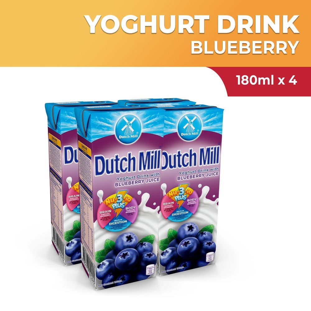 Dutch Mill UHT Yoghurt Drink Blueberry 180ml x 4 brick | Lazada PH