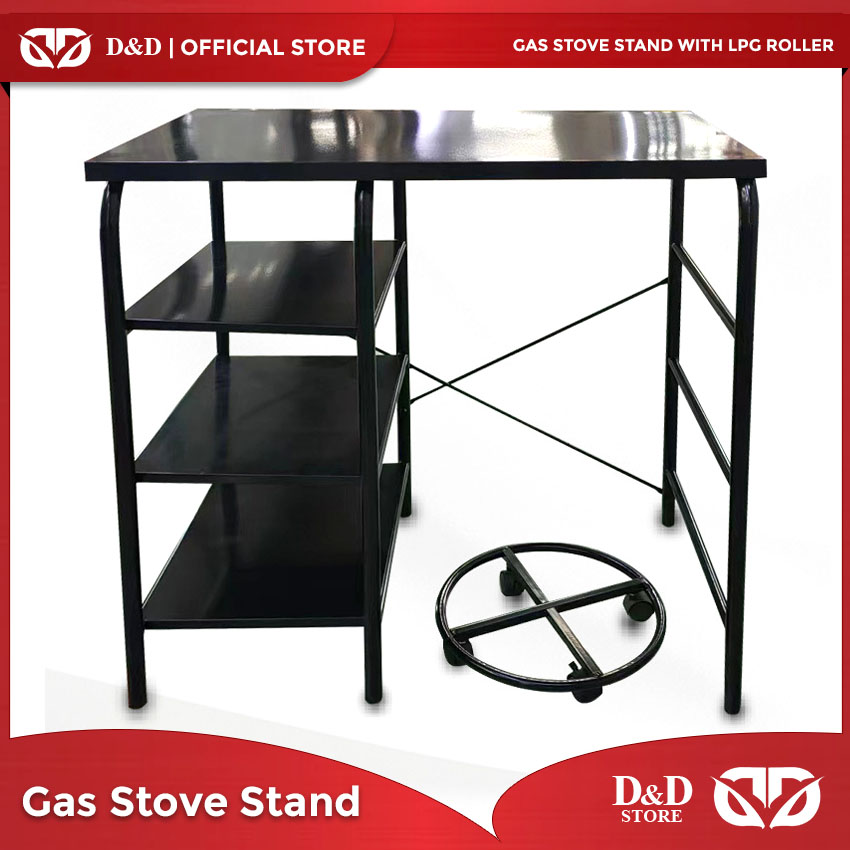 D&D | Gas Stove Stand with LPG Roller 3-Tier Shelves Kitchen Table ...