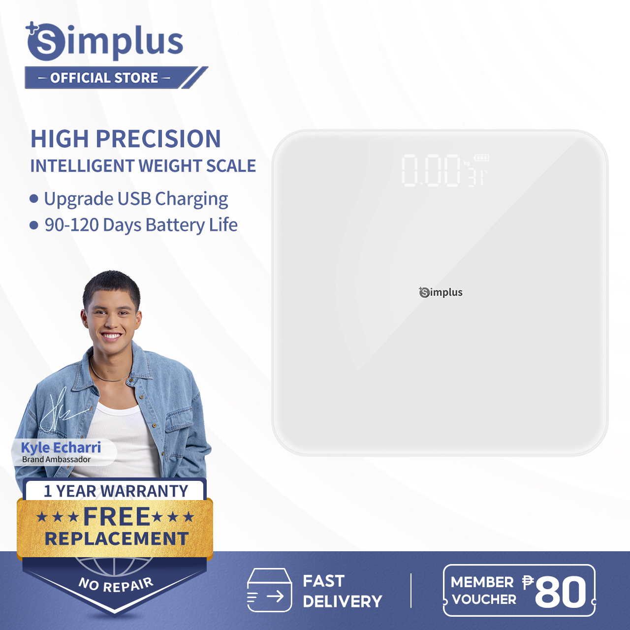 Simplus Electric Weighing Scale Body Weight Scale USB Recharable Large LED Display | Lazada PH