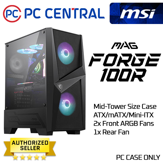 MSI MAG FORGE 100R RGB Tempered Glass Mid-Tower ATX PC Case (ARGB 2F ...