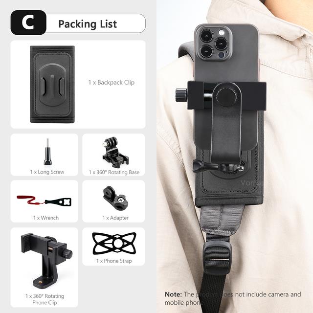 Vamson 360 Degree Rotary Mobile Phone Backpack Clip Holder for ...