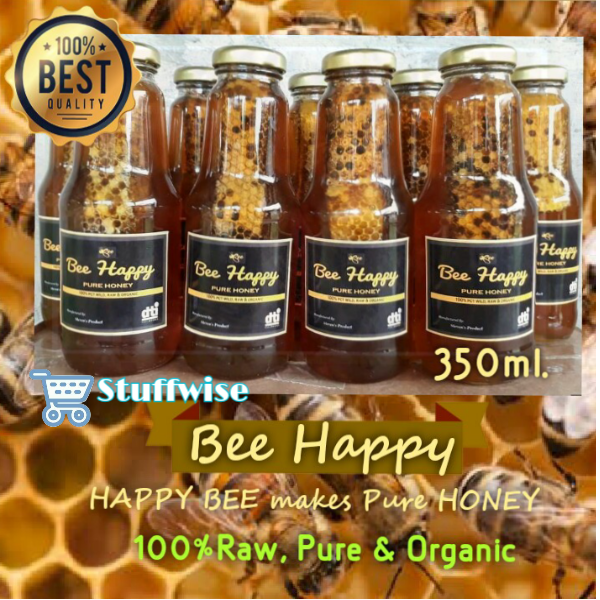 100% Pure Wild Honey w/ HoneyComb 350ml Raw & Organic Bee Happy Honey ...
