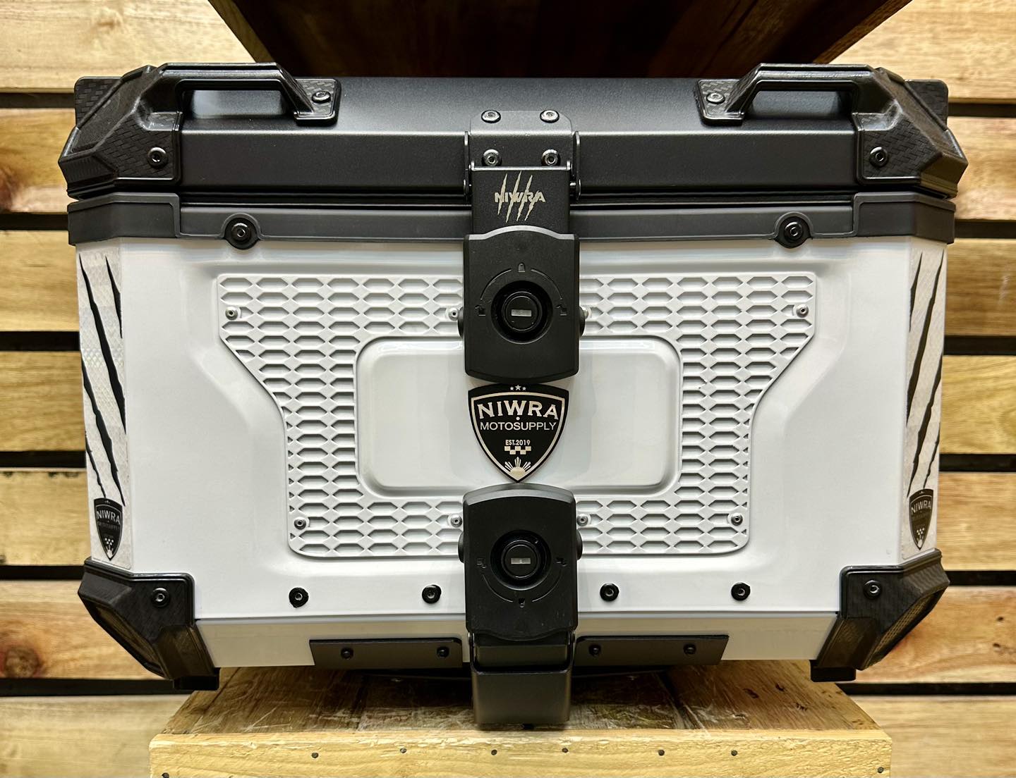 NIWRA Raptor White, Titanium, Black Alloy Topbox for Motorcycle 25L ...