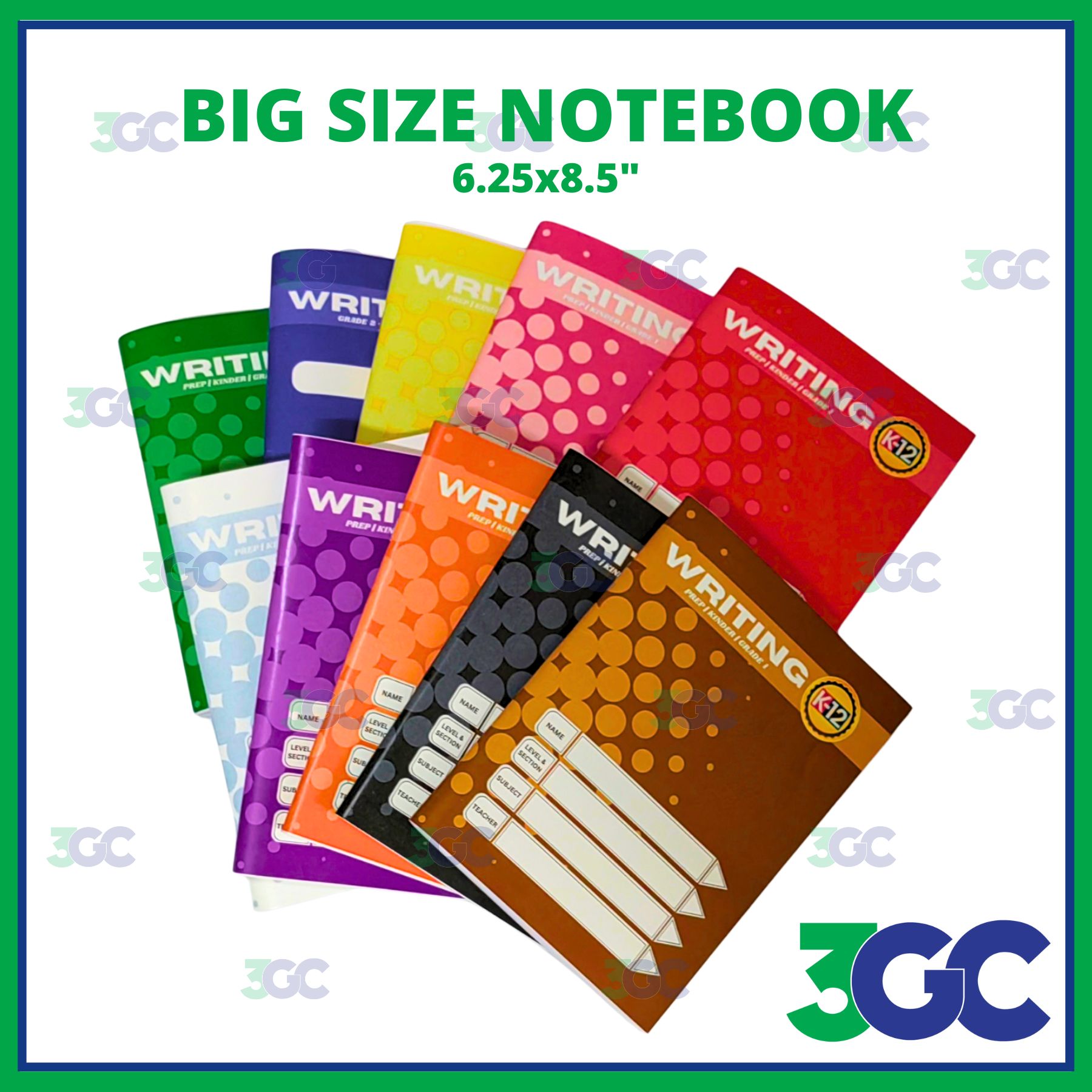3GC K12- Big Size (6.25x8.5") Notebook for students and Early Learners ...