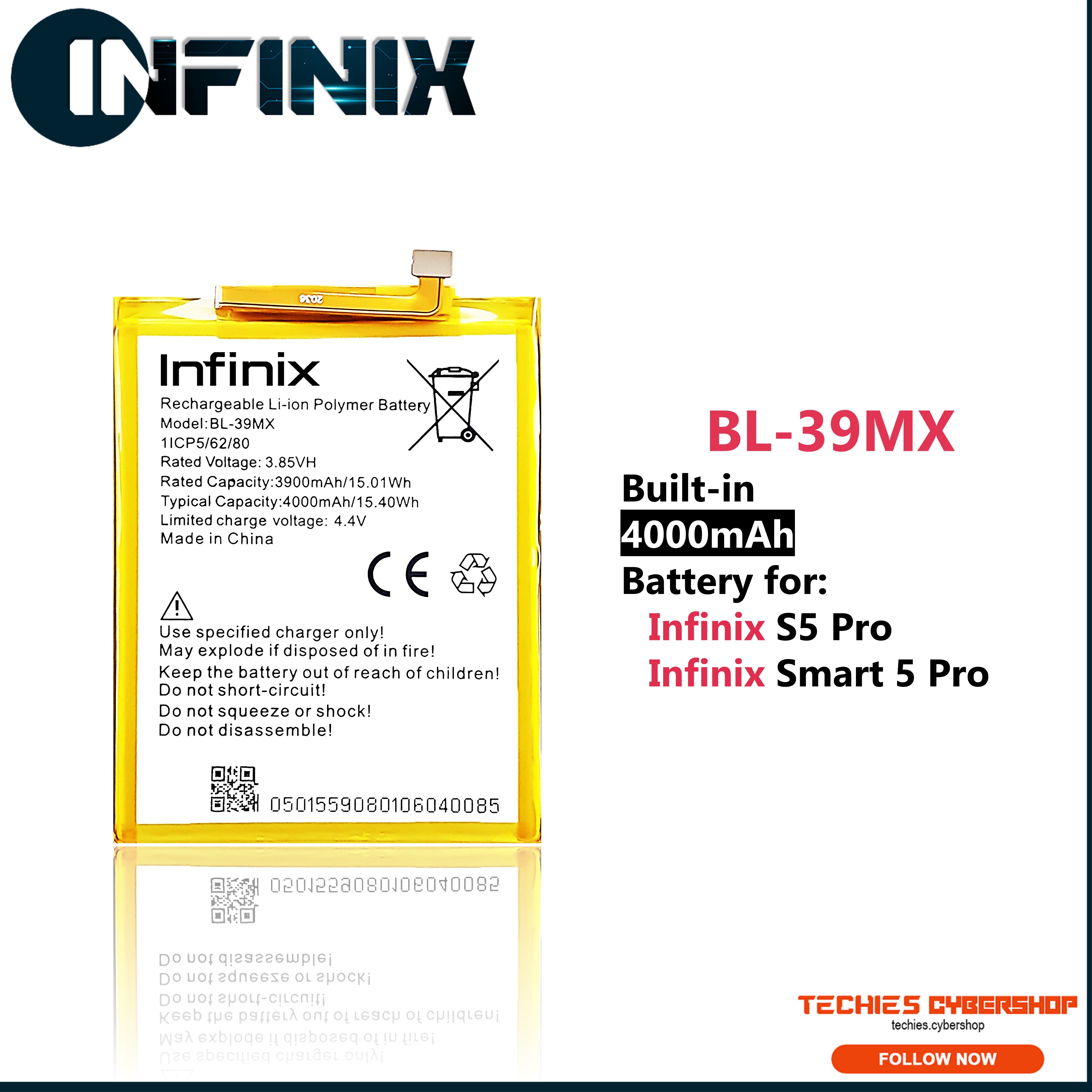 BL-39MX Battery for Infinix S5 Pro / Smart 5 Pro 4000mAh Capacity ...