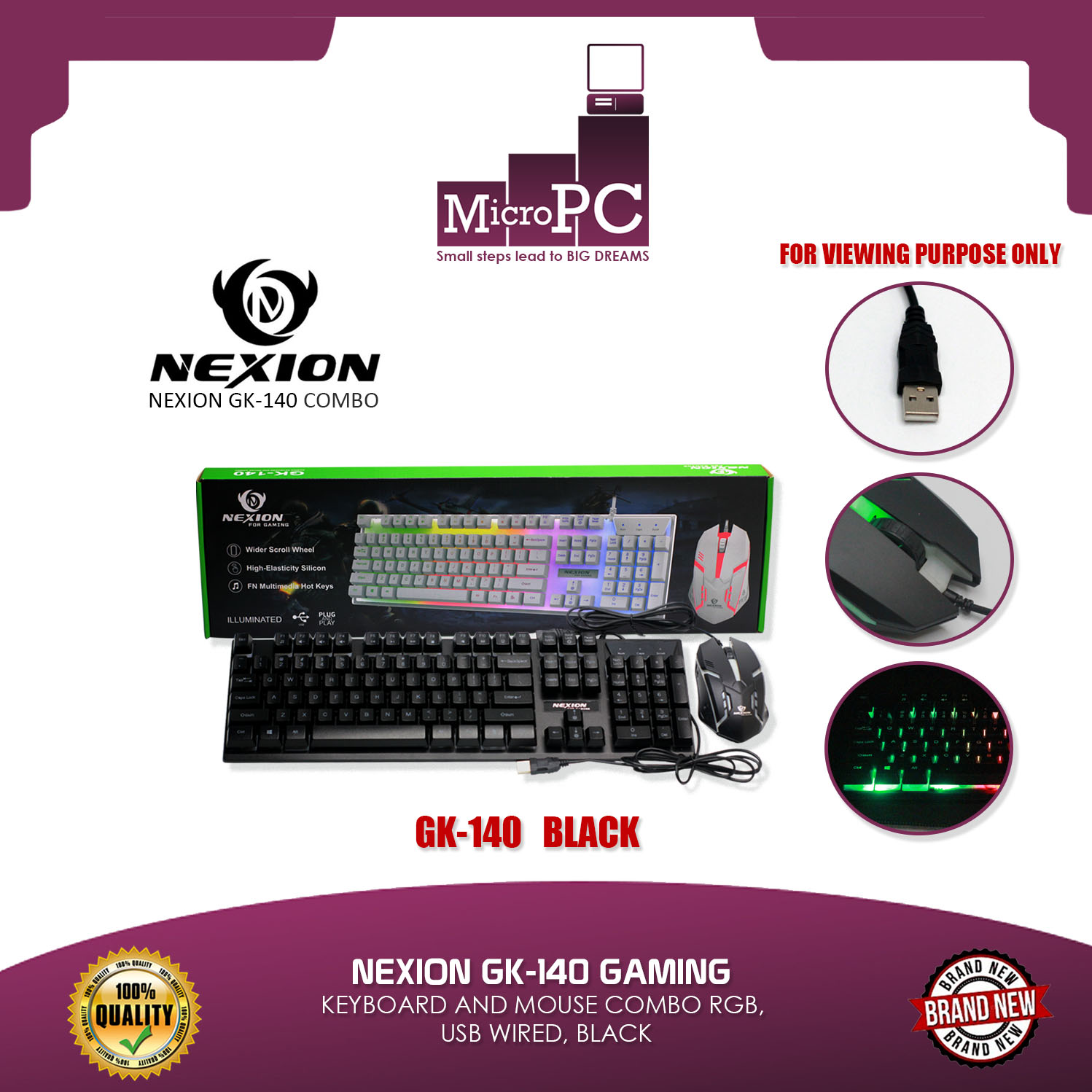 NEXION GK-140 GAMING KEYBOARD AND MOUSE COMBO RGB, USB WIRED, BLACK ...