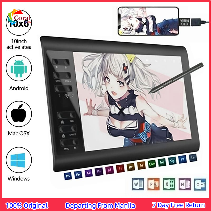 Drawing Tablet Pad For Digital Art 10X6 inch with 8192 Pen For Phone ...