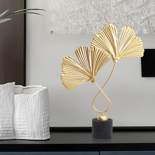 Ginkgo Leaves Statue Miniature Metal Ornaments Modern Home Decoration ...