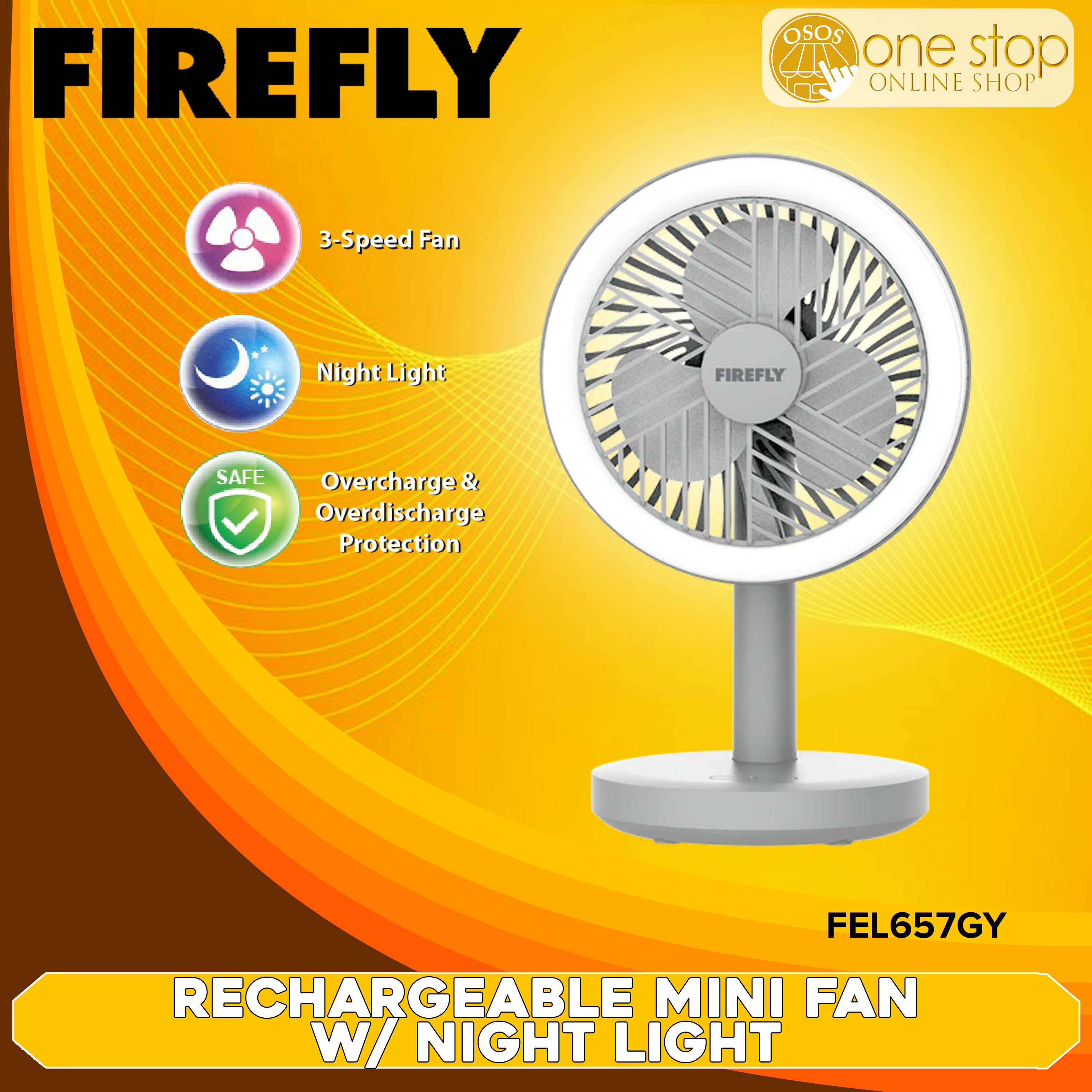 Firefly by OSOS Rechargeable Mini Fan with Ring Light-FEL657GY | Lazada PH