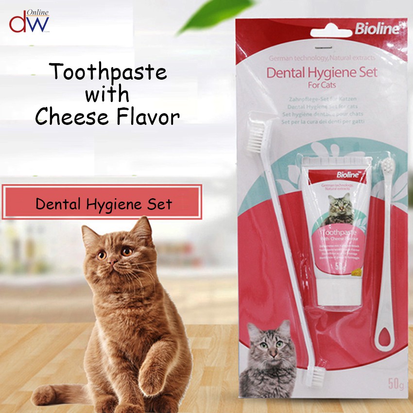 Bioline Toothpaste with Cheese Flavor 50g for Cats Dental Hygiene Set ...