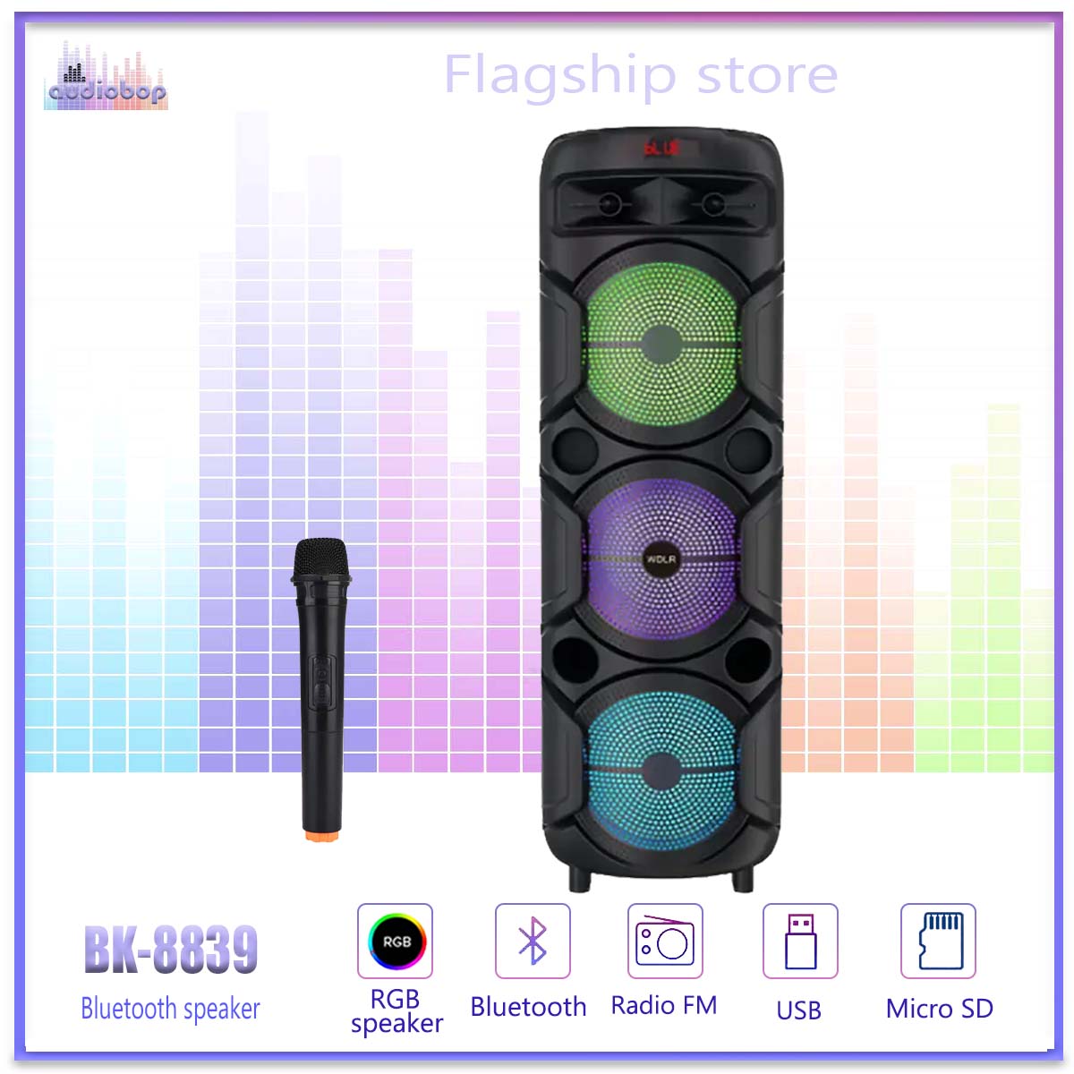 Audiobop 16000W 24inch Wireless Portable Karaoke Party Speaker with ...