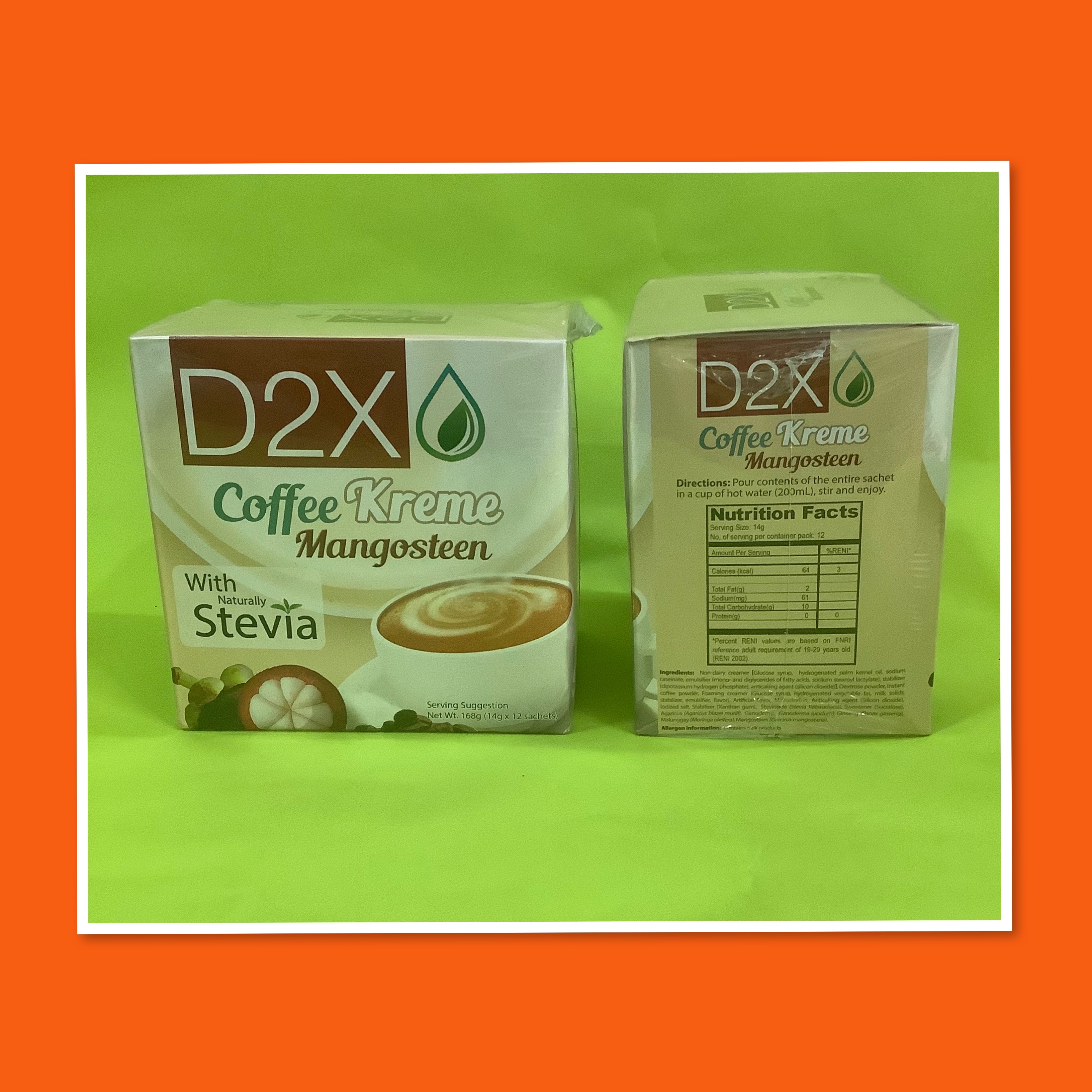 (1 BOX) D2X Coffee Mangosteen with Naturally Stevia with Kreme ...