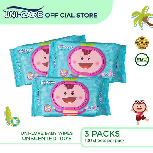 UniLove Unscented Baby Wipes 100's Pack of 3 | Lazada PH