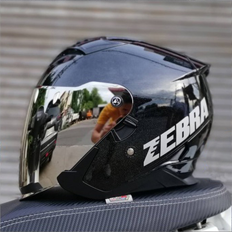 （FERR silver visor）Zebra Motorcycle half face Helmet 3/4 Motor Dual ...