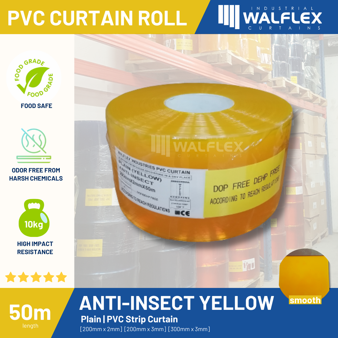 Walflex PVC Plastic Curtain (50m) Plain Anti-Insect (Yellow ...