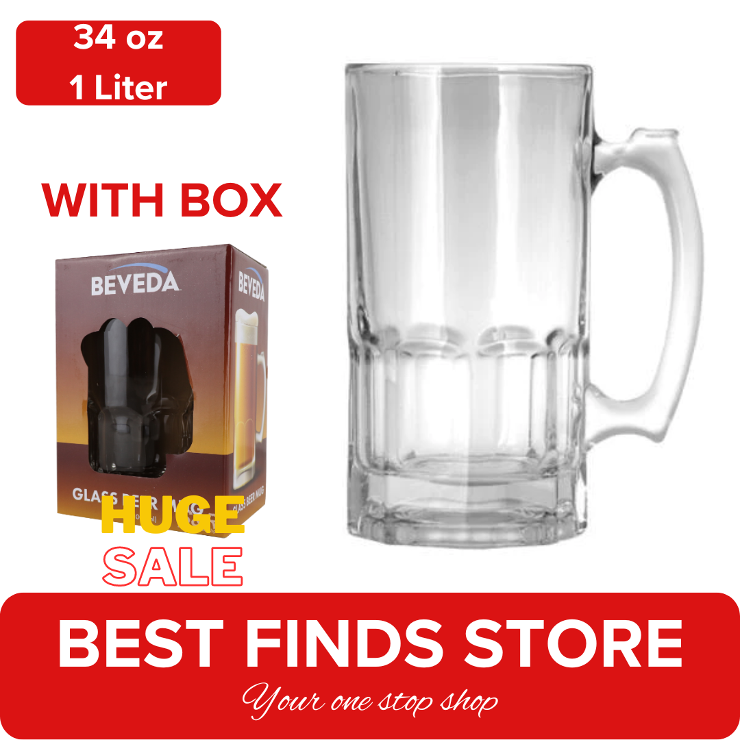 Beveda 34 OZ / 1 LITER Glass Beer Mug | Heavy Large Beer Glasses with ...