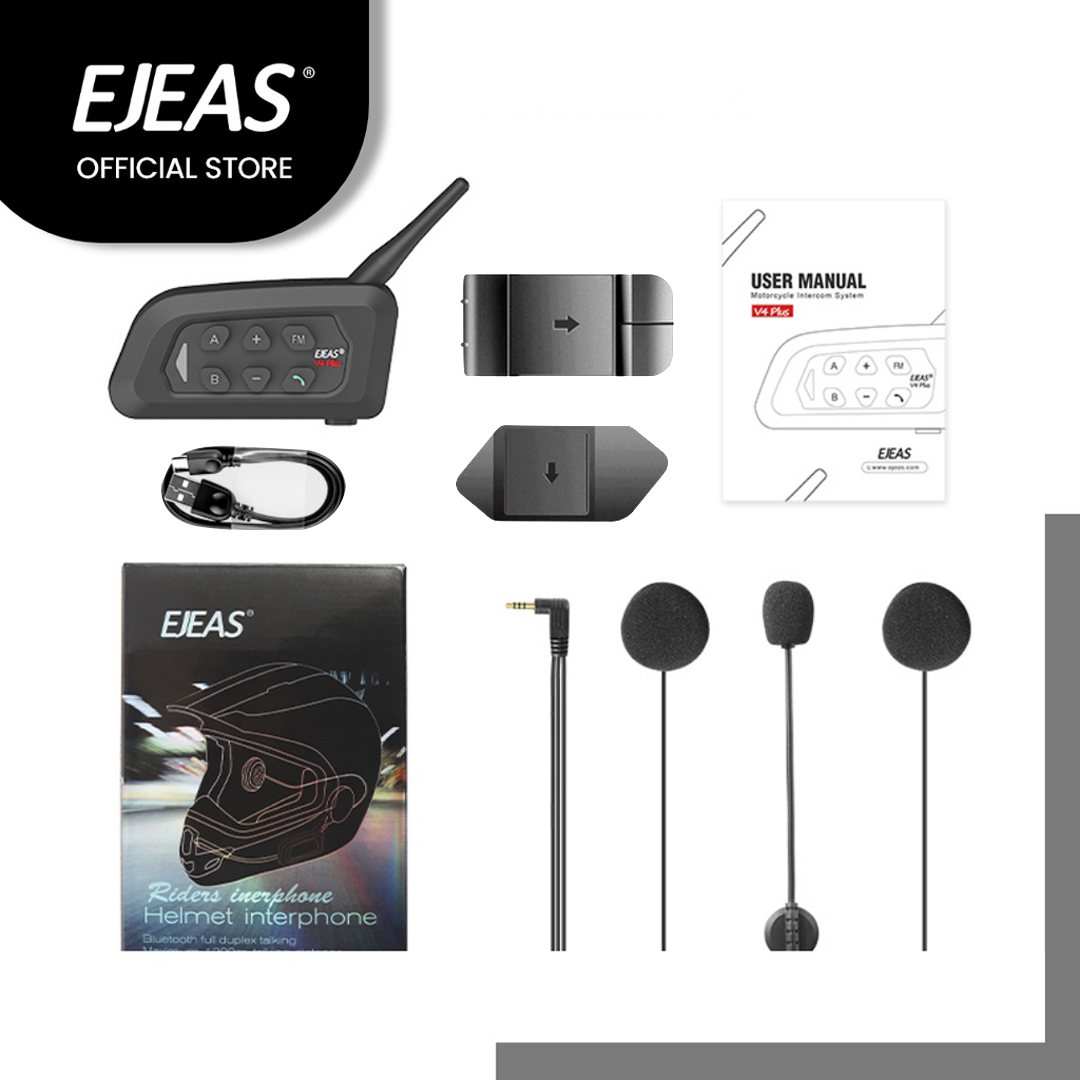 EJEAS V4 Plus Group of 4 Wireless Intercom Bluetooth Helmet Motorcycle ...