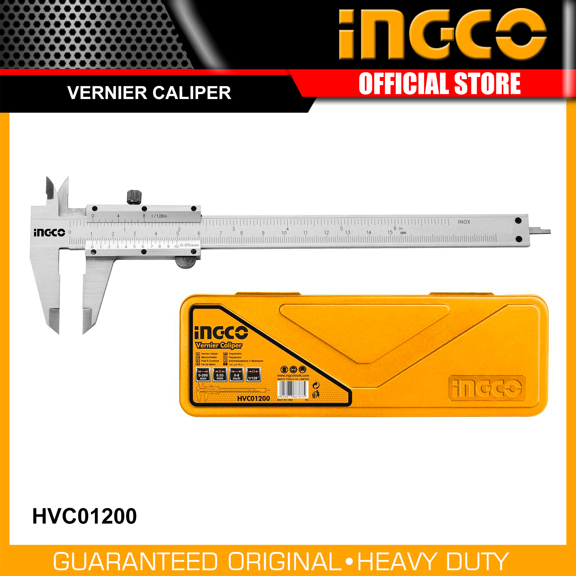 Ingco HVC01200 Manual Vernier Caliper 0-200mm Carbon Steel, Metric ...