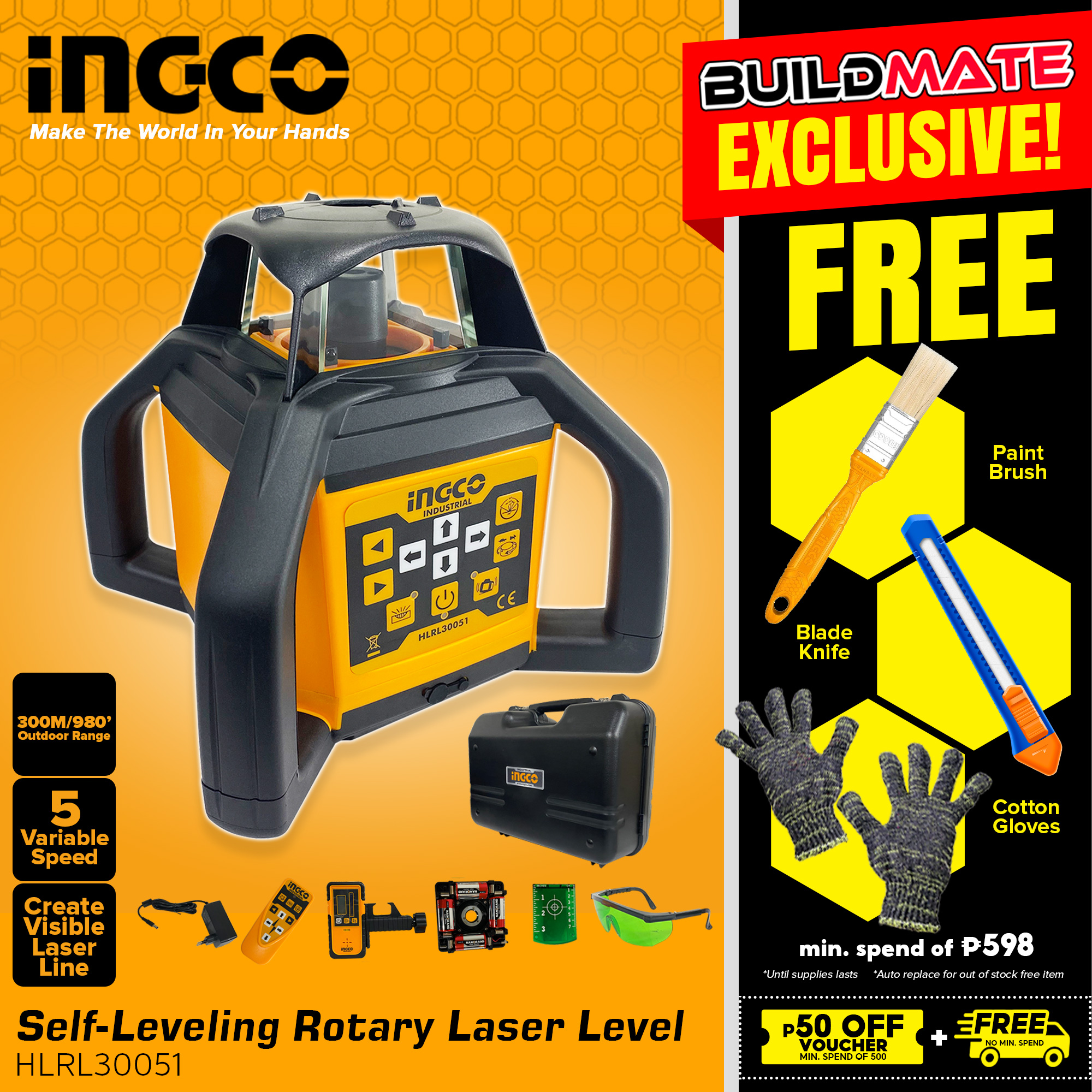 INGCO Self Levelling Line Rotary Laser Level GREEN Laser Beams ...