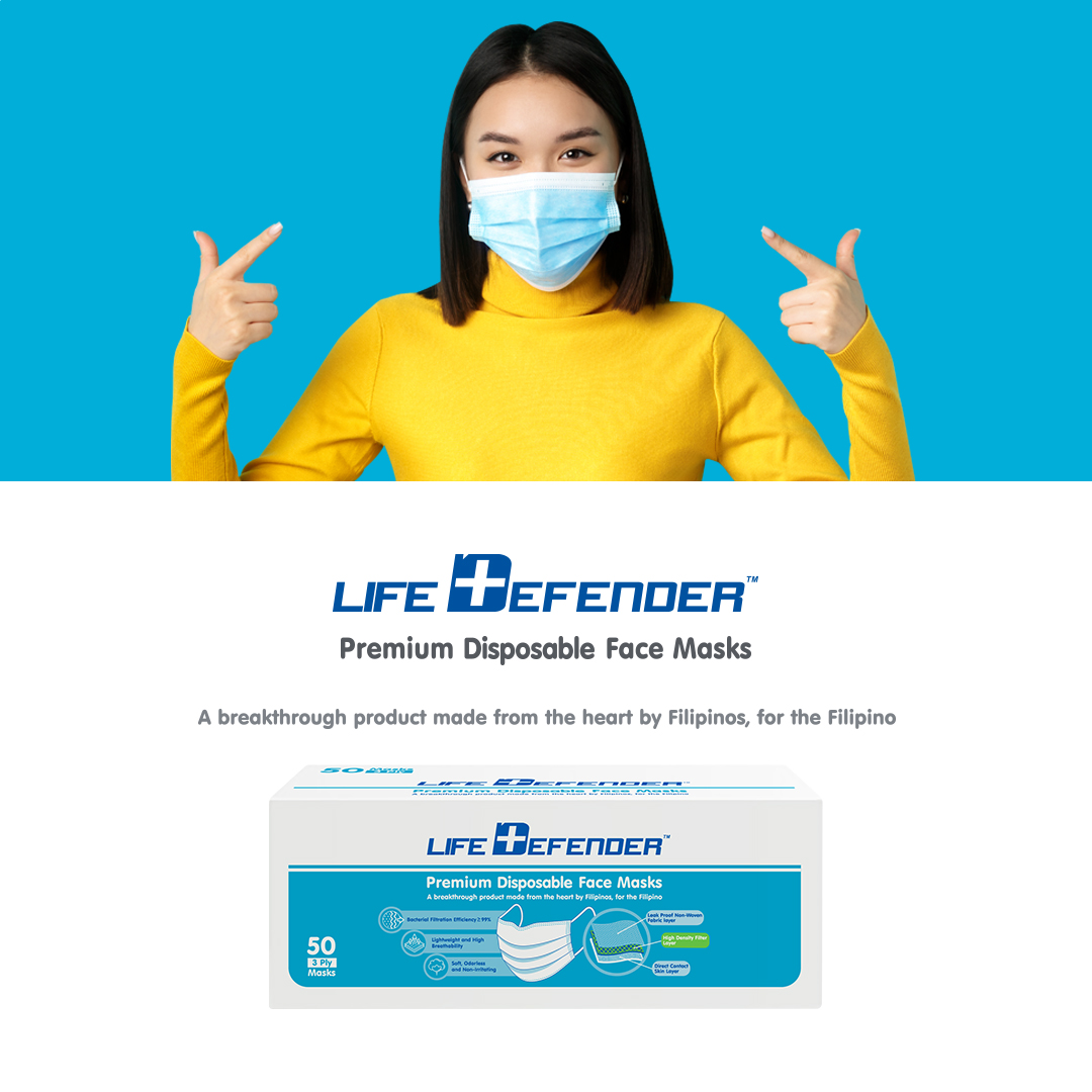 LIFE DEFENDER PREMIUM DISPOSABLE FACE MASKS 3 PLY (50 pcs) - BLUE ...