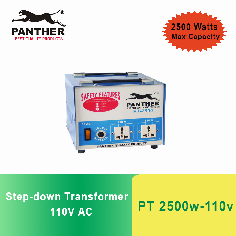 Panther PT 2500w-110v Step-down Transformer 2500 Watts, Input 220VAC, Output 110VAC Single Phase ...