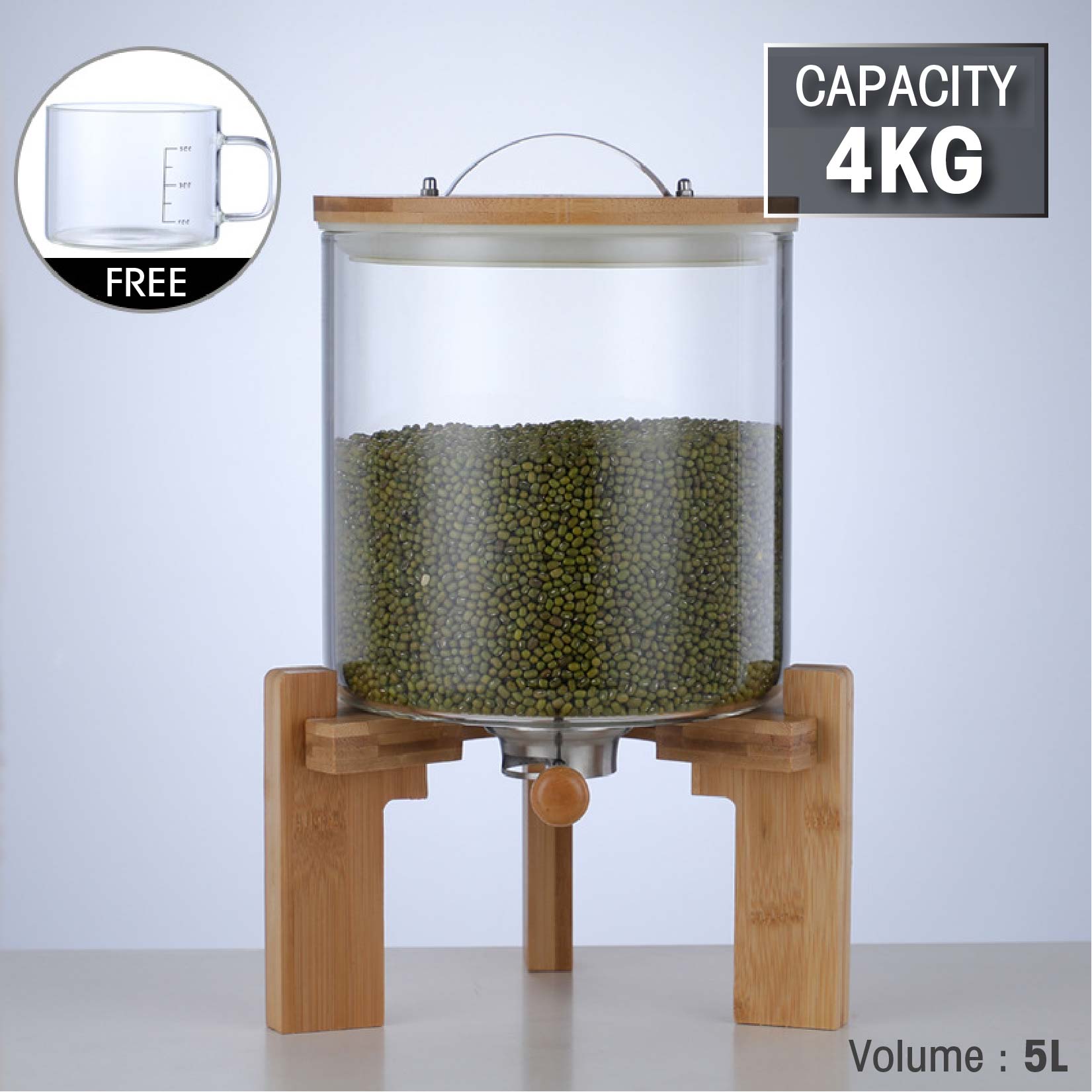 EMBRACE PH Glass Rice Dispenser [ FREE GLASS MEASURING CUP ] Grains ...